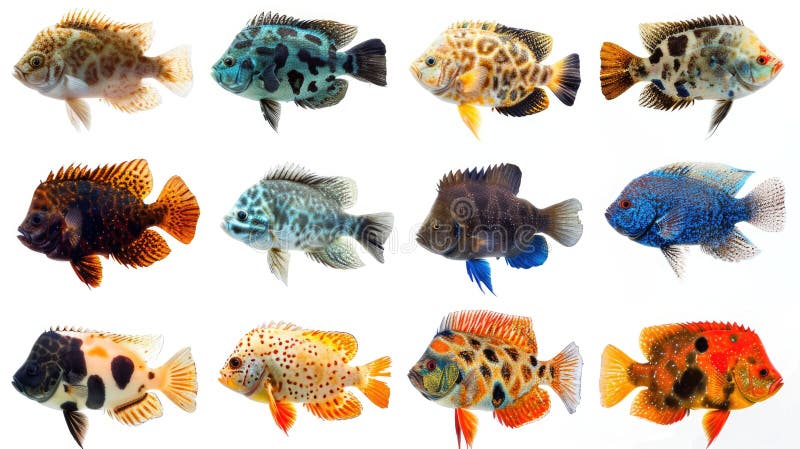 A Collection of Different Types of Fish Arranged on a White Surface ...