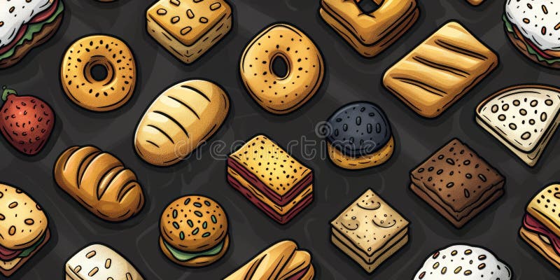 Assortment of Various Foods on Black Surface Stock Illustration ...