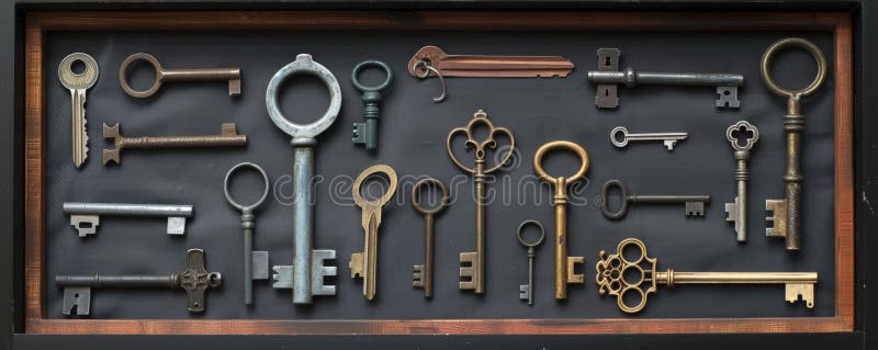 A Collection of Different Types of Keys Displayed in a Shadow Box Frame ...