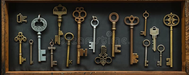 A Collection of Different Types of Keys Displayed in a Shadow Box Frame ...