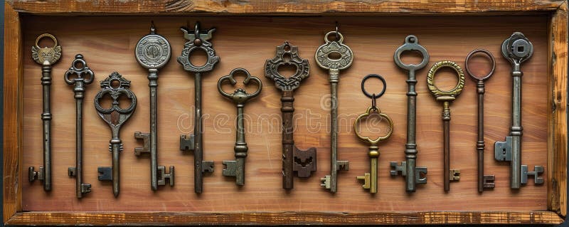 A Collection of Different Types of Keys Displayed in a Shadow Box Frame ...