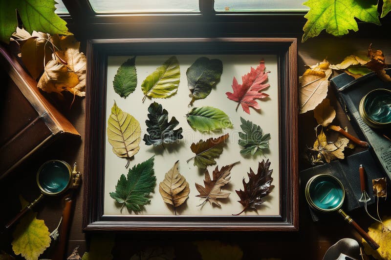 Colorful Autumn Leaves Set within a Vintage Frame, Ideal for Seasonal ...