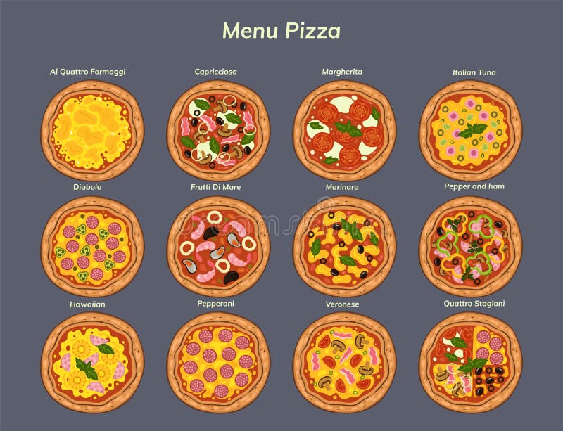 Collection of Different Types of Pizza. Vector Graphics Stock Vector ...