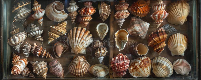 A Collection of Different Types of Shells Displayed in a Glass Jar. the ...