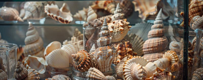 A Collection of Different Types of Shells Displayed in a Glass Jar. the ...