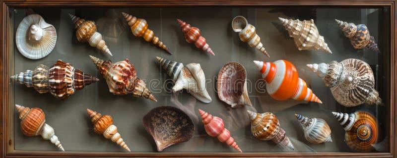 A Collection of Different Types of Shells Displayed in a Shadow Box ...