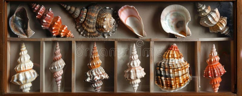 A Collection of Different Types of Shells Displayed in a Shadow Box ...