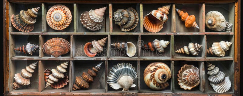 A Collection of Different Types of Shells Displayed in a Shadow Box ...