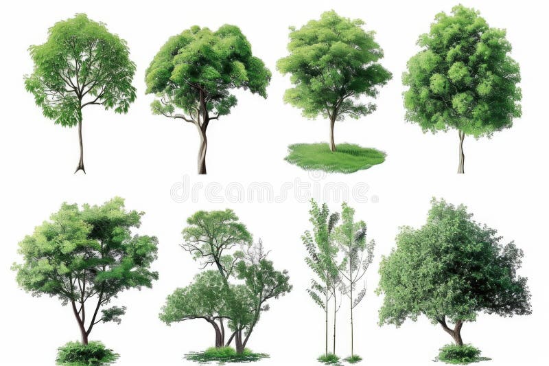 A Collection of Different Types of Trees Against a White Backdrop ...