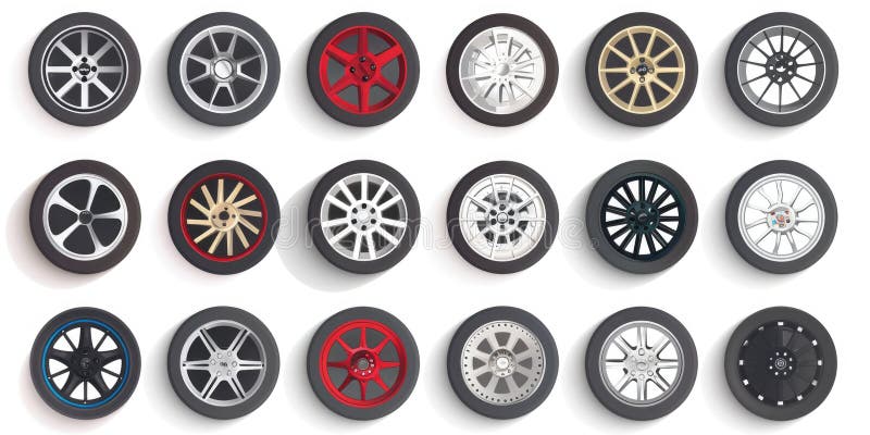 Collection of Different Types of Wheels on a Clean White Background ...
