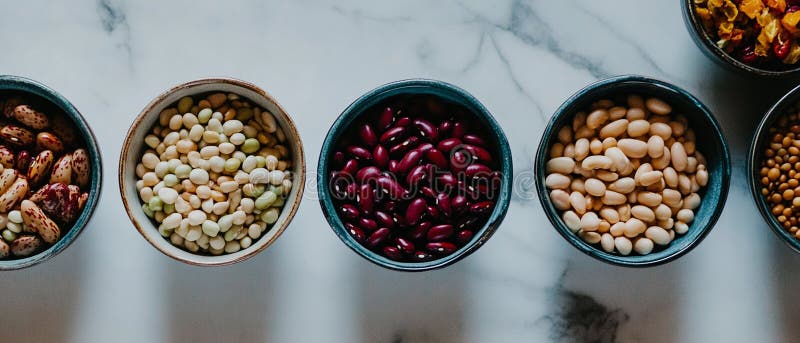 Collection of Different Varieties of Beans in Colorful Bowls Stock ...