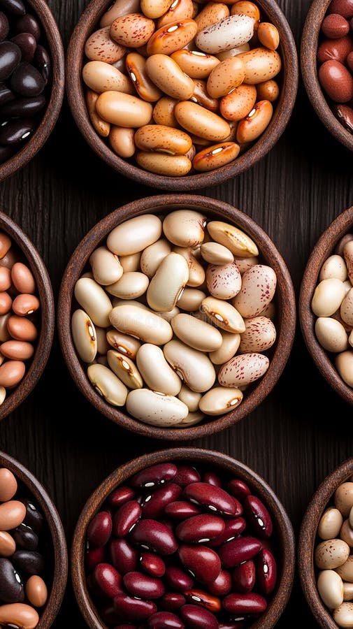 Collection of Different Varieties of Beans in Colorful Bowls Stock ...