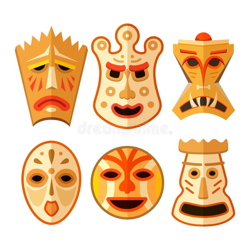 Collection of Different Wooden Voodoo Masks Stock Illustration ...