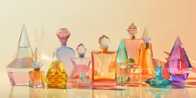 Collection of Differently Colored Perfume Bottles Arranged on a Table ...