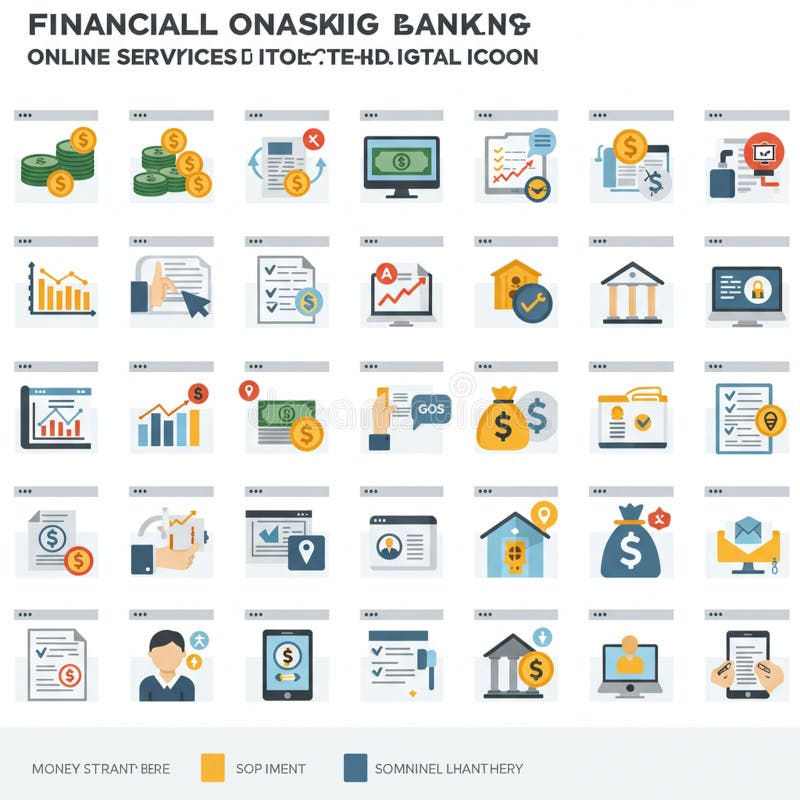 A Collection of Digital Banking Icons, Presented in a Grid Layout. Each ...
