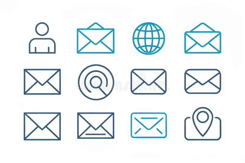 Collection of Digital Communication Icons, Including Email, Phone ...