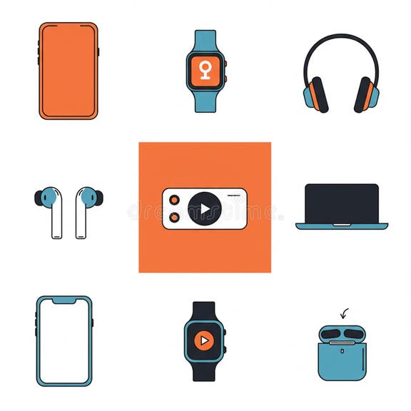 Collection of Digital Device Illustrations in a Grid Layout. Includes a ...