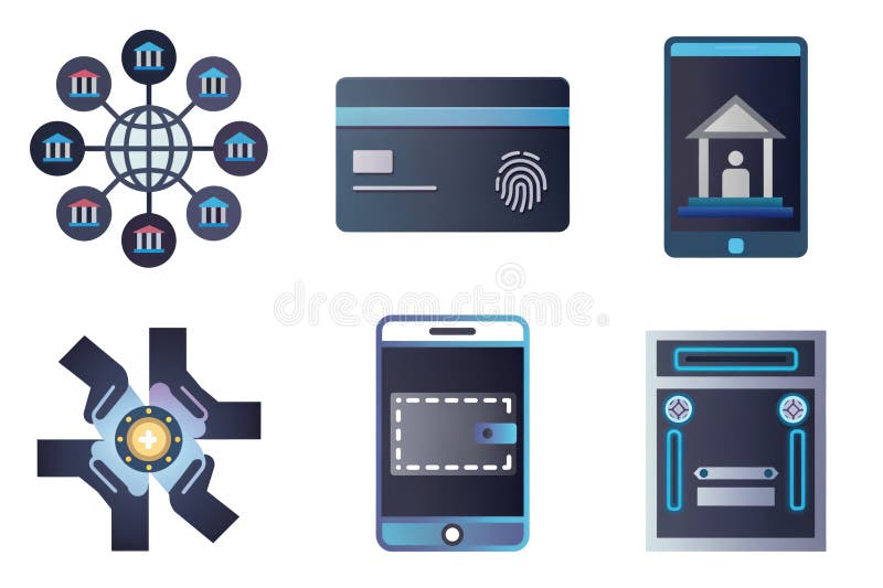 Digital Finance Technology Icons for Online Banking and Payment ...