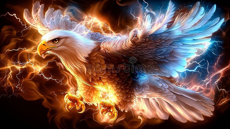 Electrified Eagle with Glowing Wings in Dynamic Lighting Stock ...