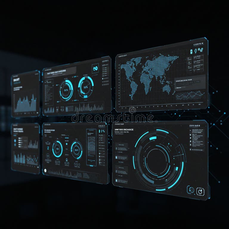 A Collection of Digital Interface Screens Displaying Various Data Visualizations, Stock ...