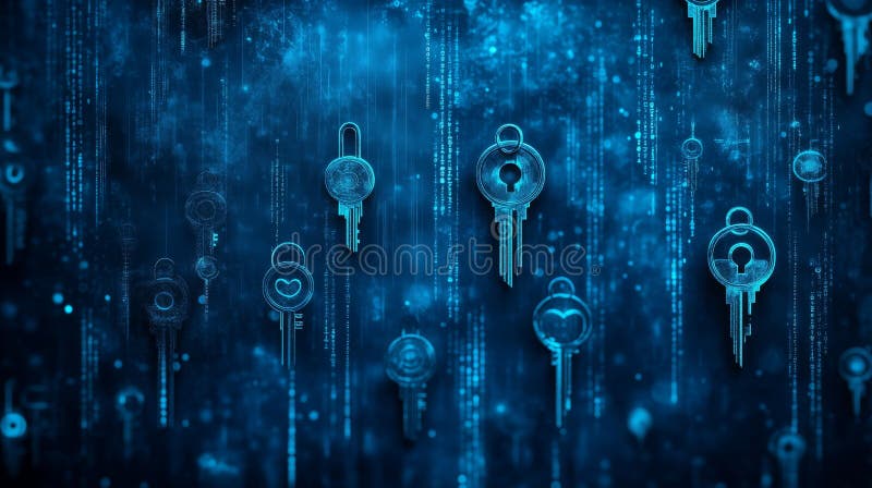 A Collection of Digital Key Icons Suspended in a Vibrant Blue ...