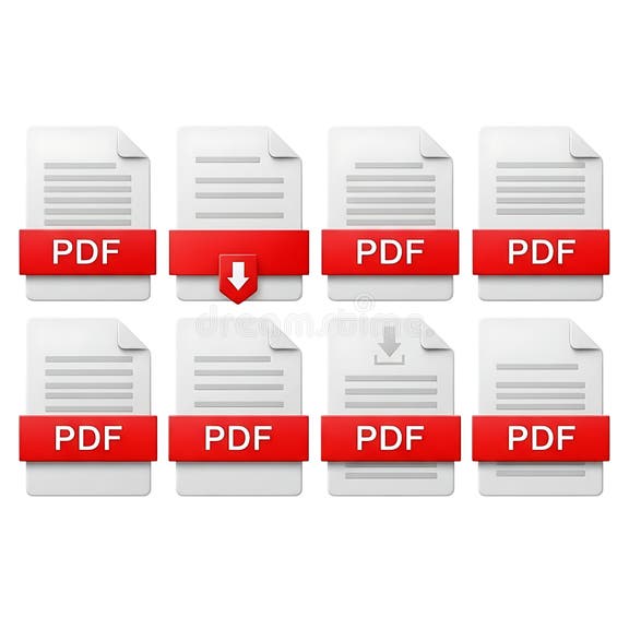 Collection of Digital Pdf Document Icons Representing Files and Data ...