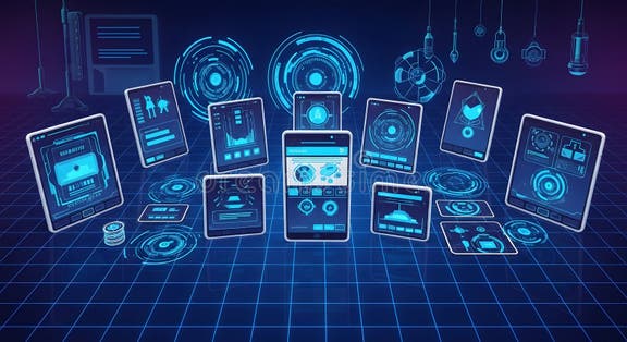 Digital Devices Displaying Futuristic Technology Interface with Glowing ...