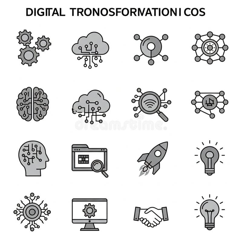A Collection of 15 Digital Transformation Icons with a Tech Theme ...