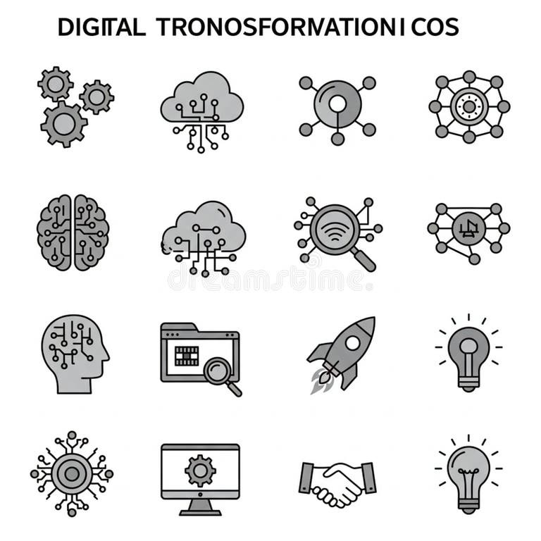 A Collection of 15 Digital Transformation Icons with a Tech Theme ...