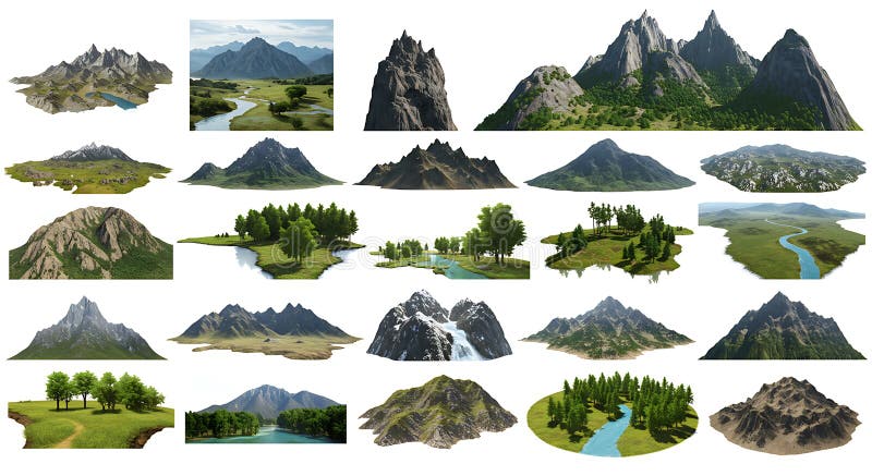 Collection of Digitally Rendered Landscapes Featuring Diverse Natural ...
