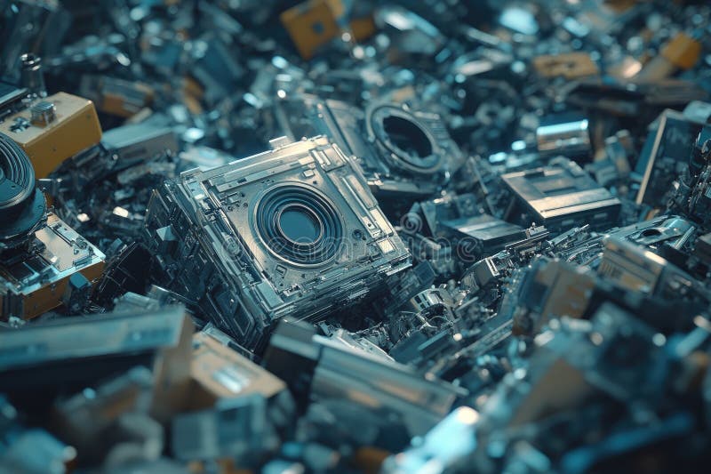 Pile of Futuristic Cameras in a Tech Scrap Yard: a Sci-Fi Digital Art ...