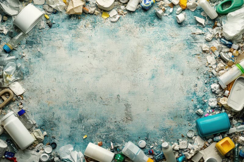 Collection of Discarded Plastic Waste Scattered on a Blue Surface in a ...