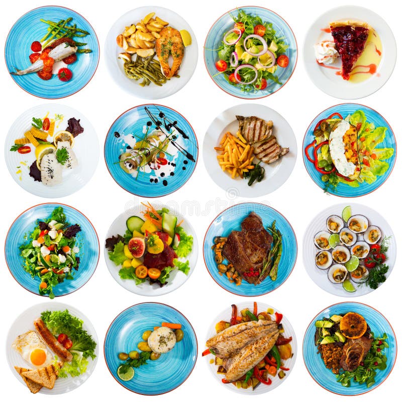 Collection of Dishes on Round Plates Stock Photo - Image of served ...