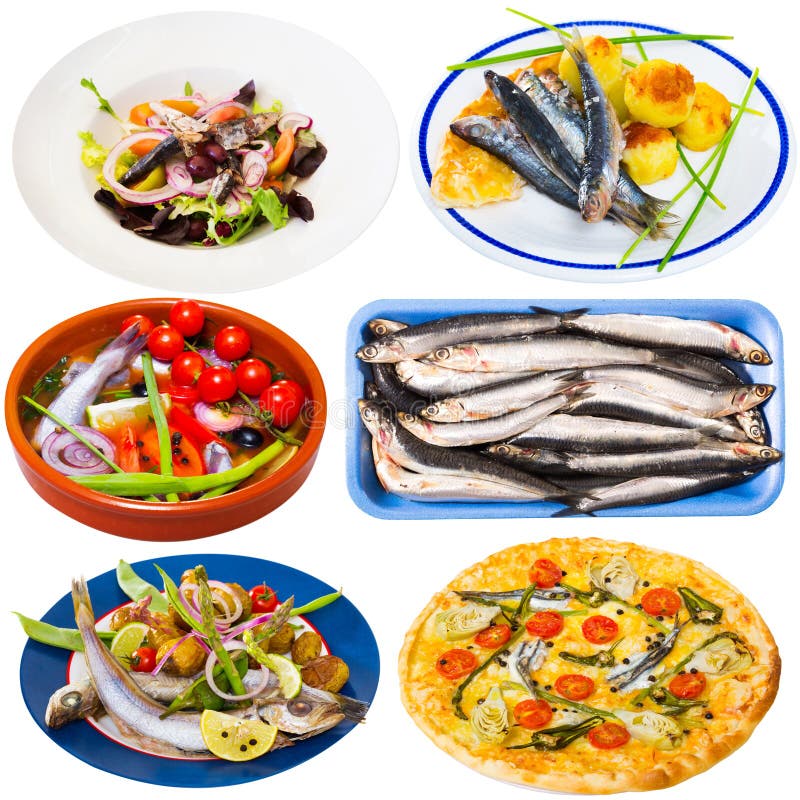 Set of small fish dishes stock image. Image of soup - 276567187