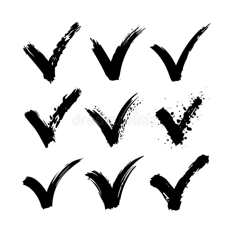A Collection of Distressed Check Marks with Uneven Brush Textures ...