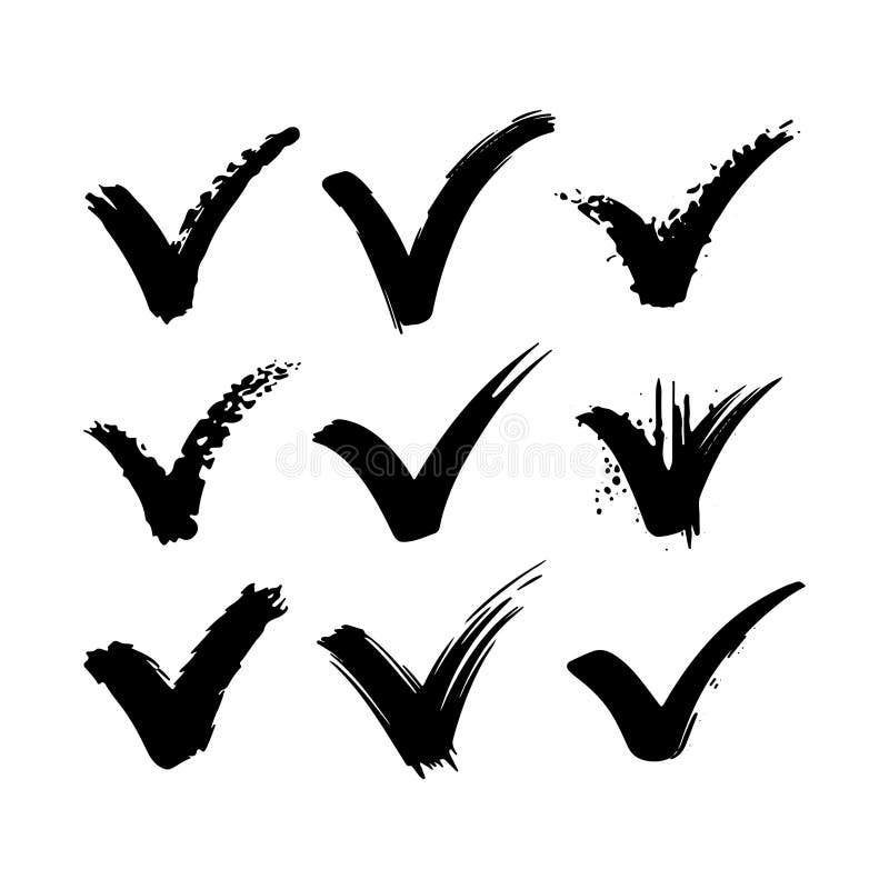 A Collection of Distressed Check Marks with Uneven Brush Textures ...