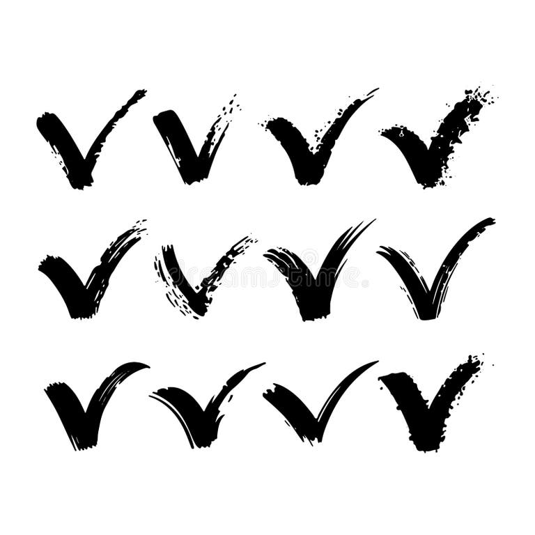 A Collection of Distressed Check Marks with Uneven Brush Textures ...