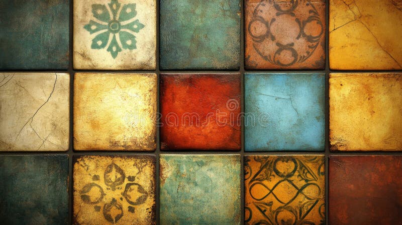 A Collection of Distressed Vintage Style Tiles Stock Illustration ...