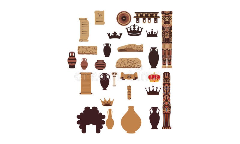 Ancient Artifacts and Cultural Elements Illustration Set Stock Vector ...