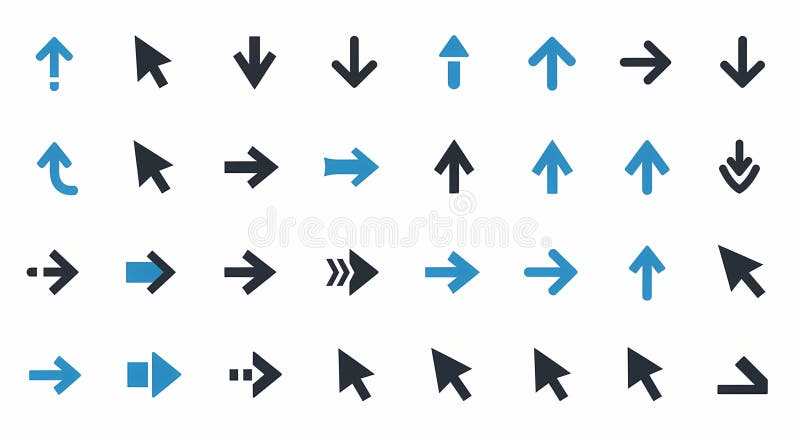 Collection of Diverse Arrow and Cursor Icons Stock Illustration - Illustration of pointer ...