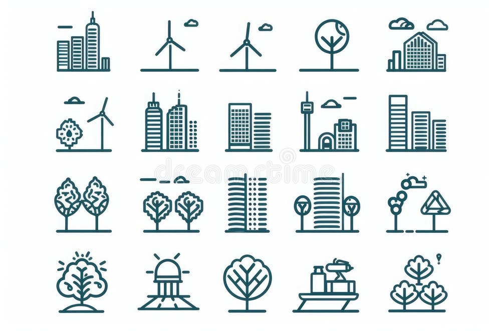 A Collection of Diverse Buildings and Trees Stock Image - Image of ...