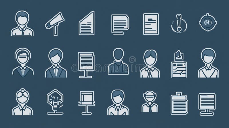 Collection of Diverse Business Icons Including Professionals, Documents ...