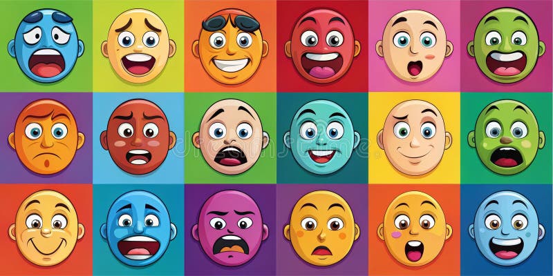 Collection of Diverse Cartoon Faces Expressing Various Emotions ...