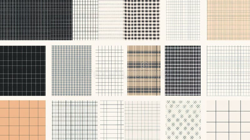 A Collection of Diverse Checkered and Grid Patterns in Black, Beige ...