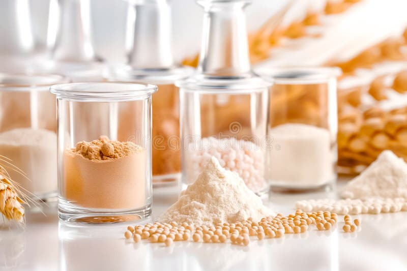 A Collection of Diverse Flours and Grains is Displayed in Clear Glass ...