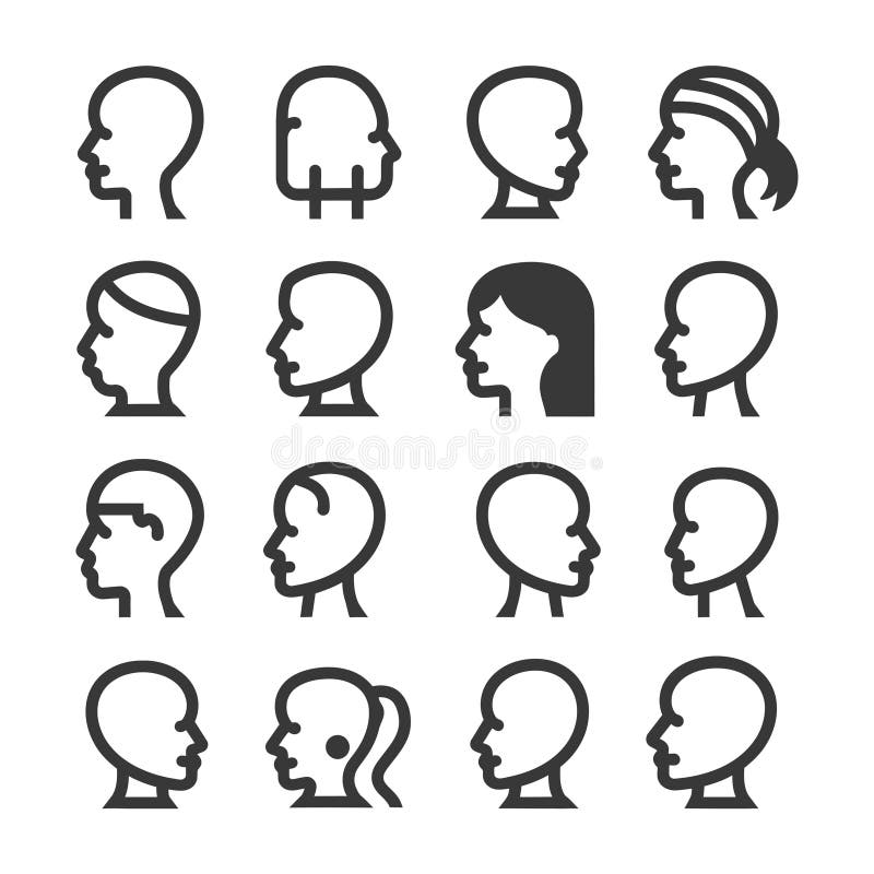 Collection of Simple Human Head Icons in Profile View Stock ...