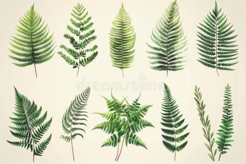 A Collection of Diverse Leaf Types Arranged on a White Surface Stock ...