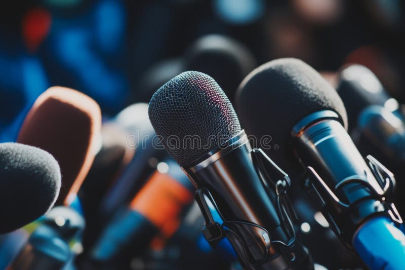 A Collection of Diverse Microphones Lined Up for a Press Conference in ...