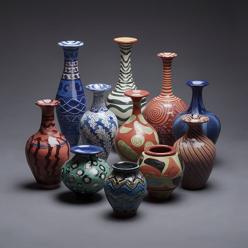 Collection of Diverse Patterned Ceramic Vases Displaying Various ...