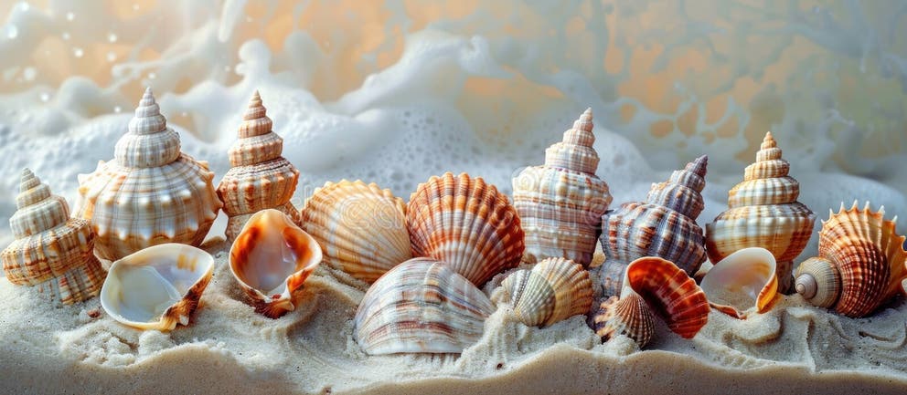 Group of Seashells on Sandy Beach Stock Photo - Image of summertime ...